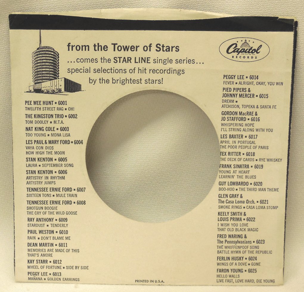 CAPITOL 45 RPM RECORD COMPANY SLEEVES Page CAPITOL